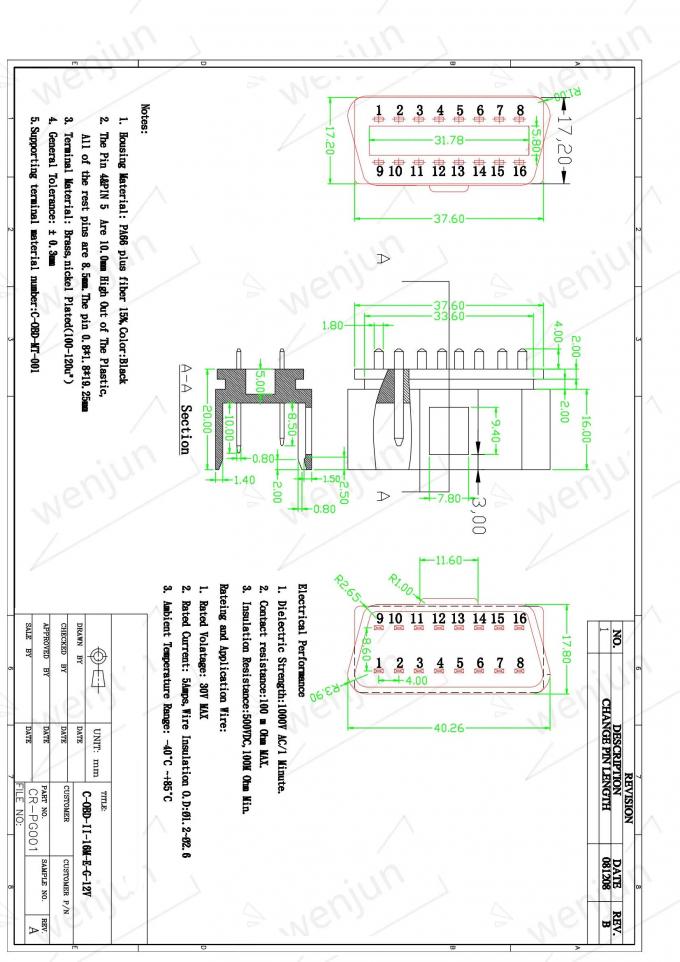 J1962 OBD2 OBD Car Connector Socket 16 Pin Compatible Black Color